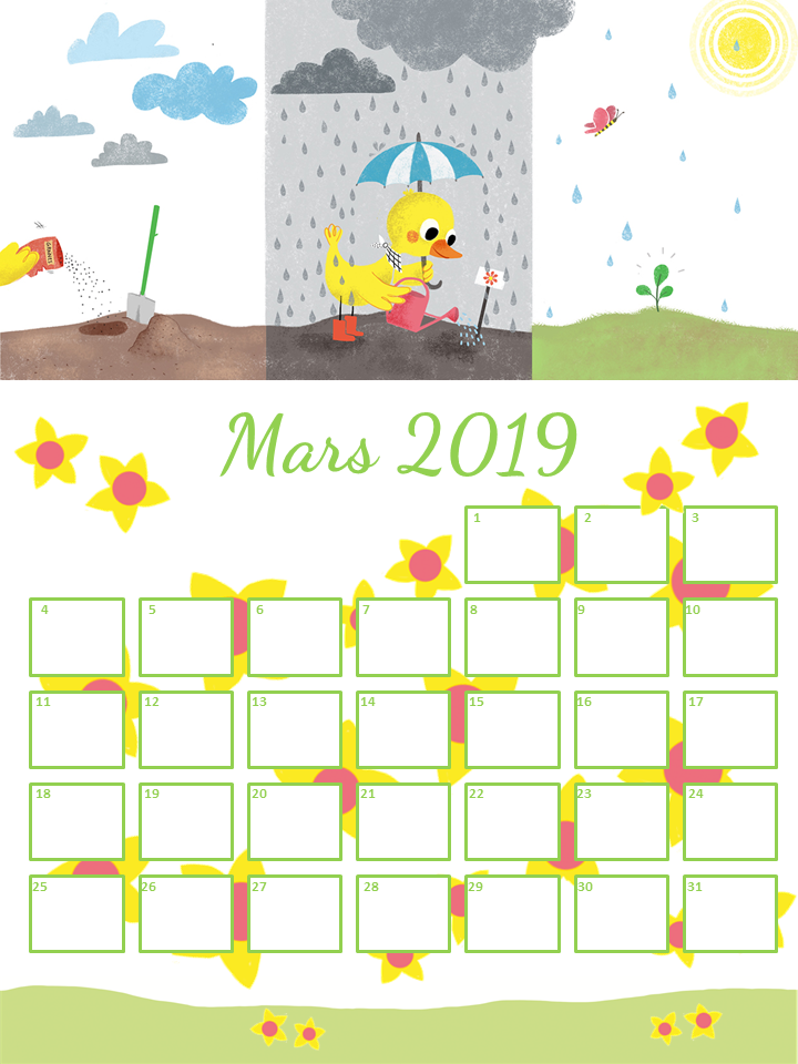 Calendrier de Mars à imprimer | Baby note